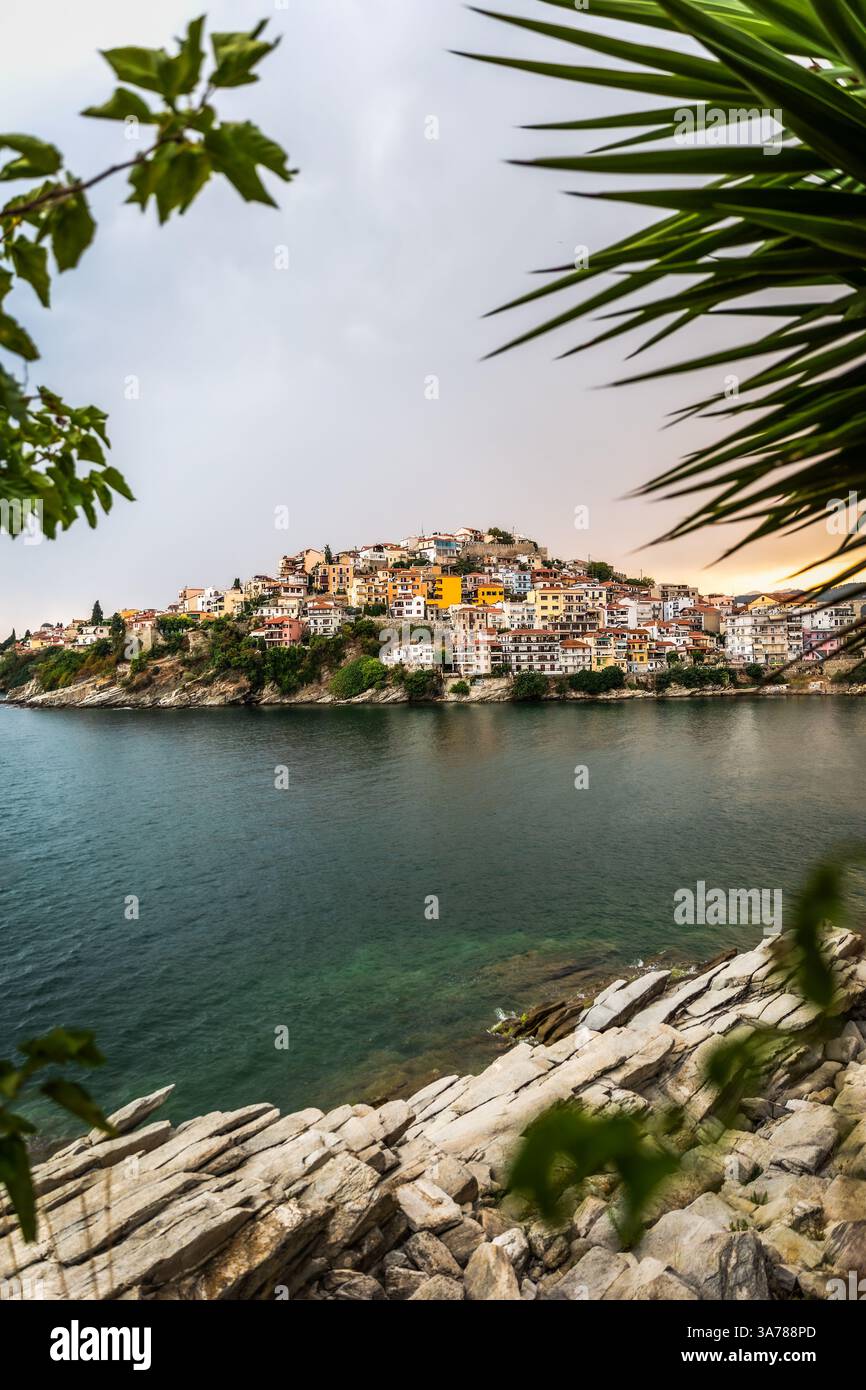 Panoramic view to Kavala city principal touristic seaport of eastern ...