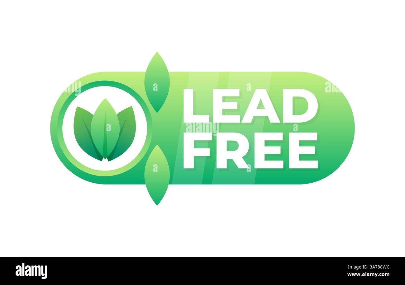 Lead-free certification badge with green leaves and text, symbolizing ...