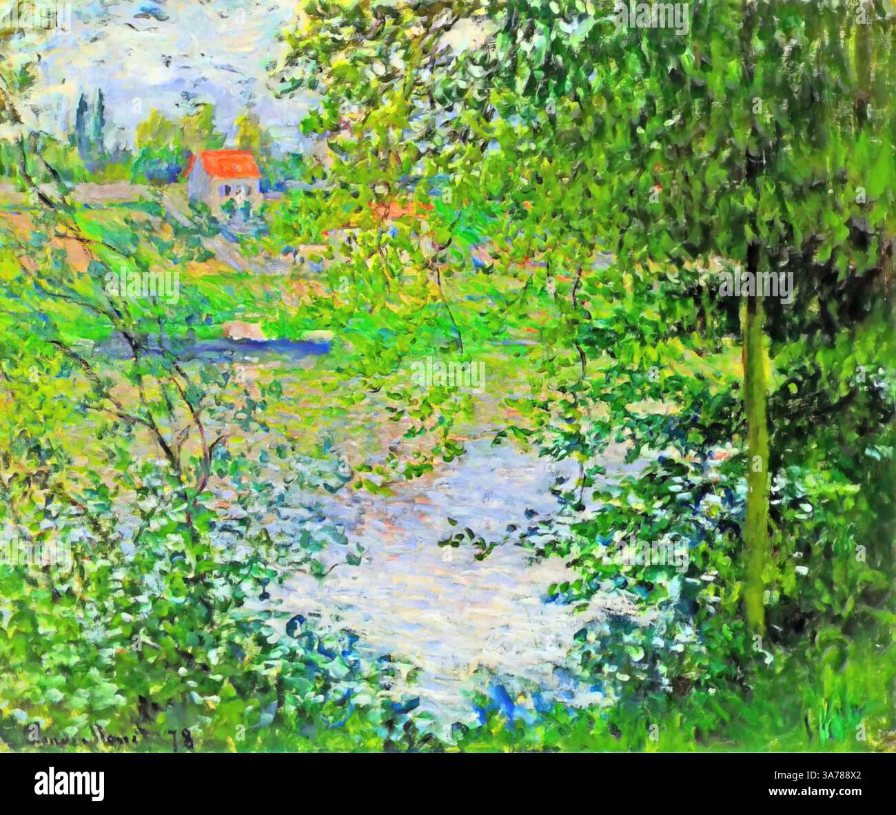 Through the trees,ile de la Grande Jatte, 1878 (Painting) by Monet ...
