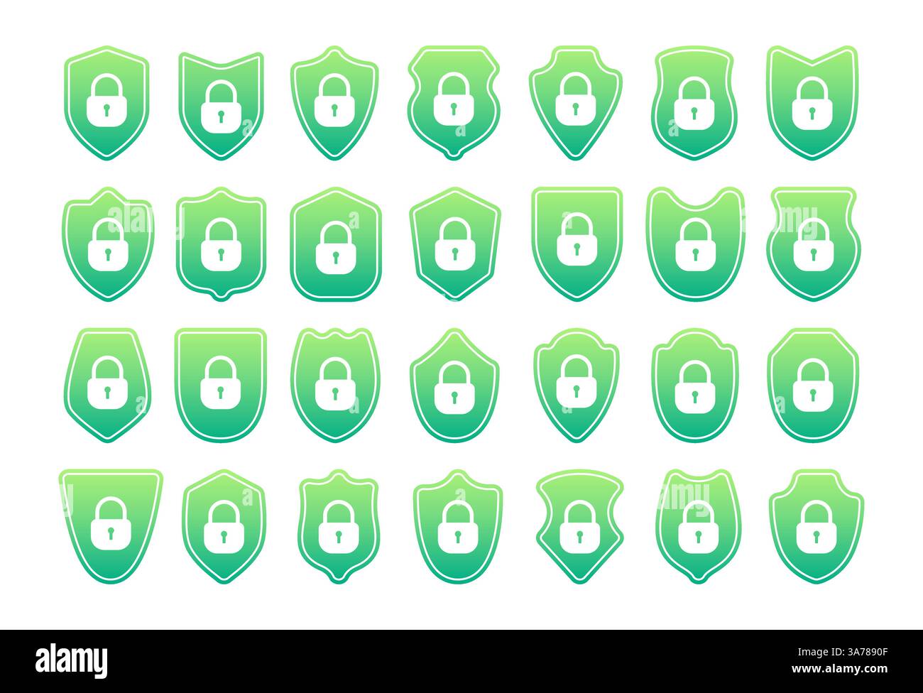 Set of green security shields with padlock icons, representing digital ...