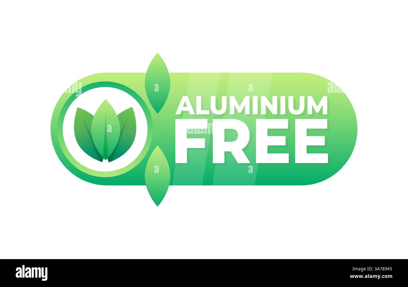 Green and white aluminium free badge with leaf symbol, eco-friendly ...