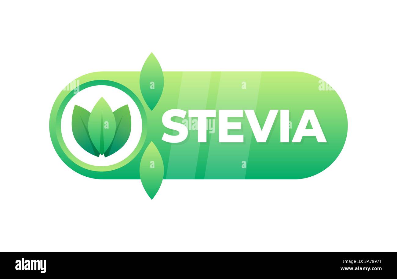 Stevia Natural Sweetener Product Badge Featuring Green Leaf Symbol ...