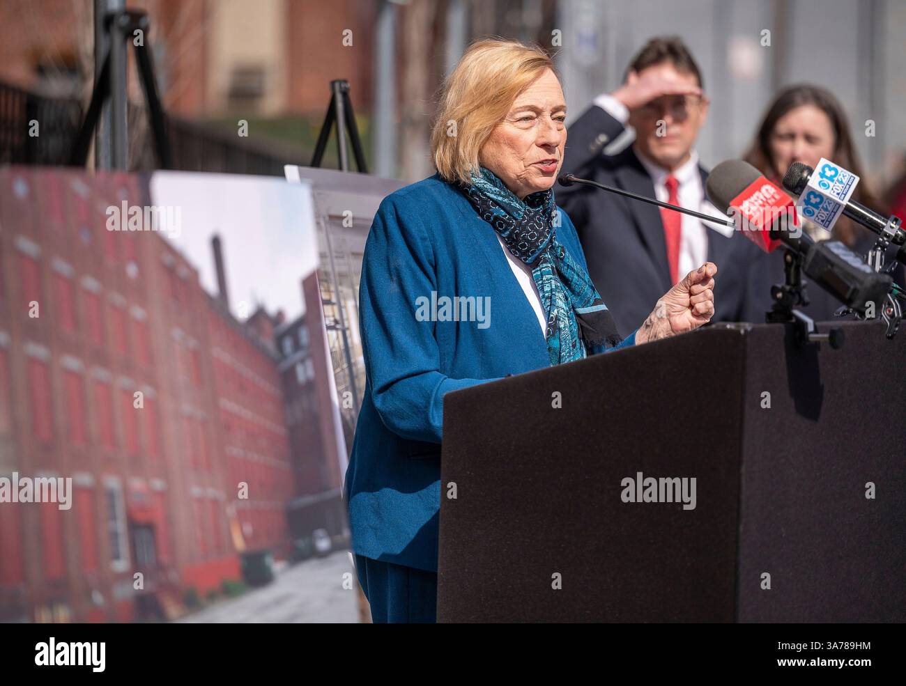 Maine Gov. Janet Mills speaks at a dedication Wednesday, March 26, 2025 ...