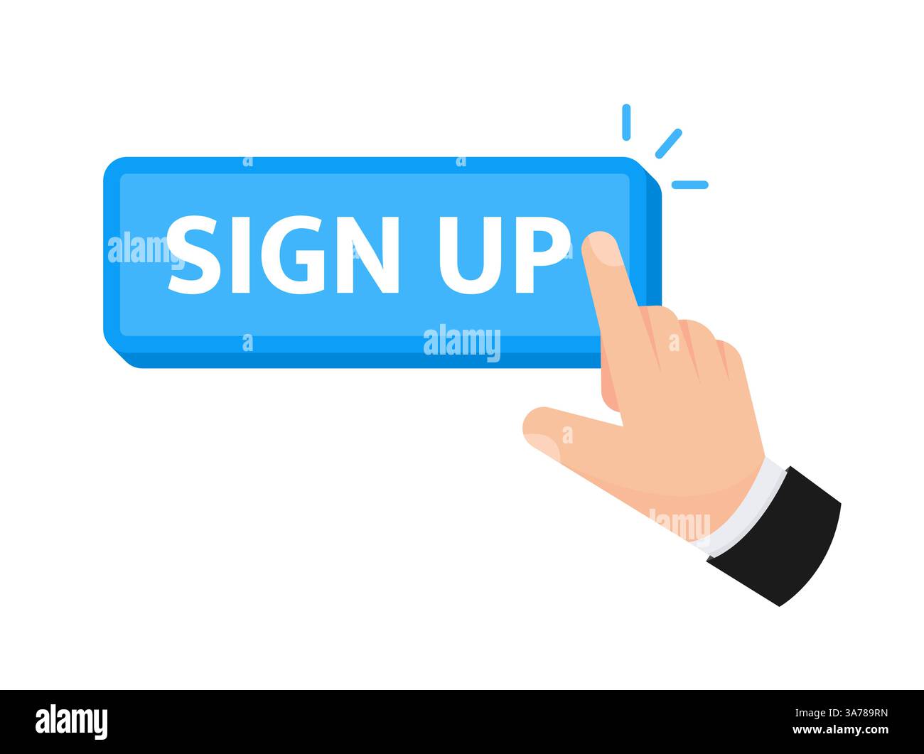 Sign up button with hand clicking. Web button. Sign in Finger Pressing. Vector illustration ...