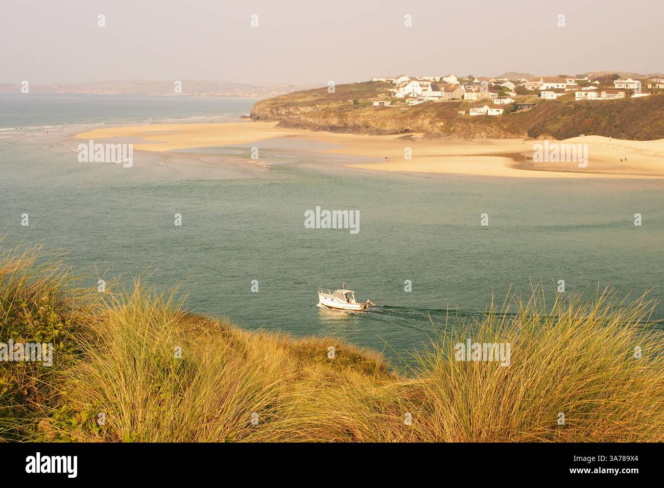A view looking across Porthkidney Sands to Hayle beach, snad dunes and ...