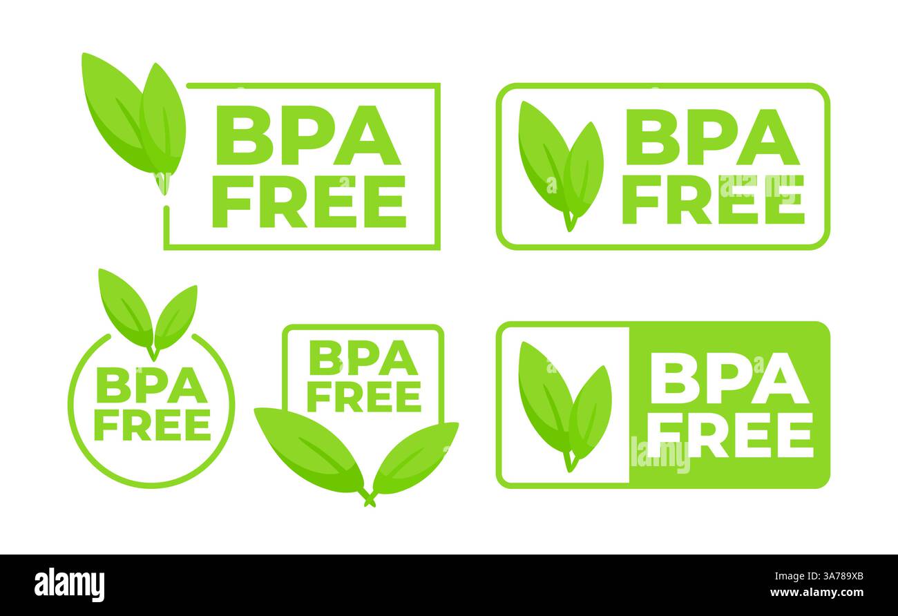 Set of green BPA Free badges with leaf, indicating products free from ...