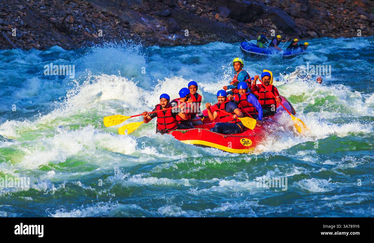 people enjoying river rafting in Rishikesh India on Ganges river Stock ...