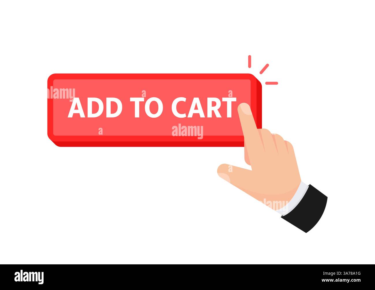 Hand clicking on an Add to Cart button, a common e-commerce interface element Stock Vector Image ...