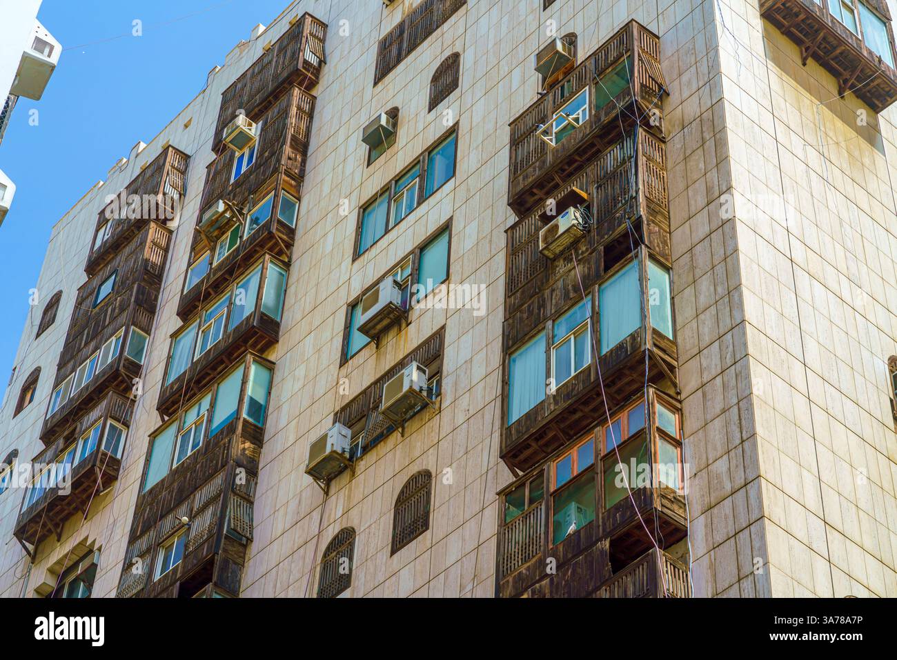 Jeddah, Saudi Arabia, bottom up, panoramic view of Arabian apartment ...