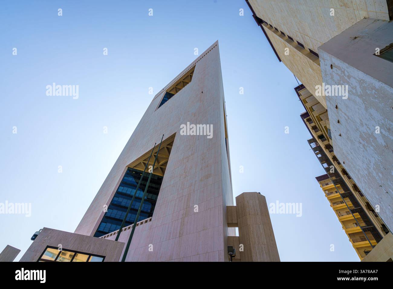 Jeddah, Saudi Arabia - Mar 08 2023, a bottom up close up view of NCB ...