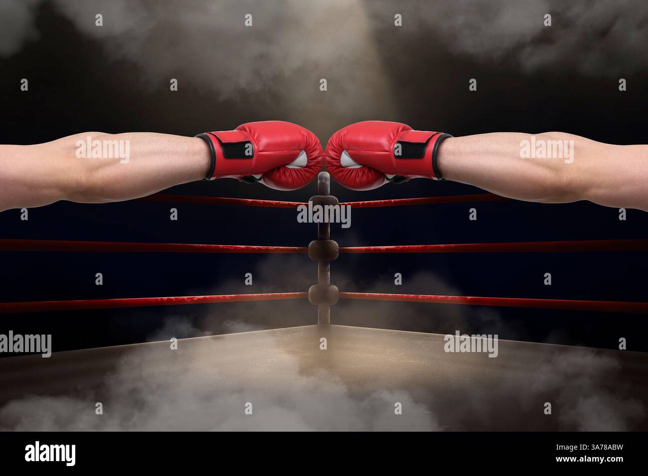 Boxers fighting in boxing ring surrounded by smoke, closeup Stock Photo ...