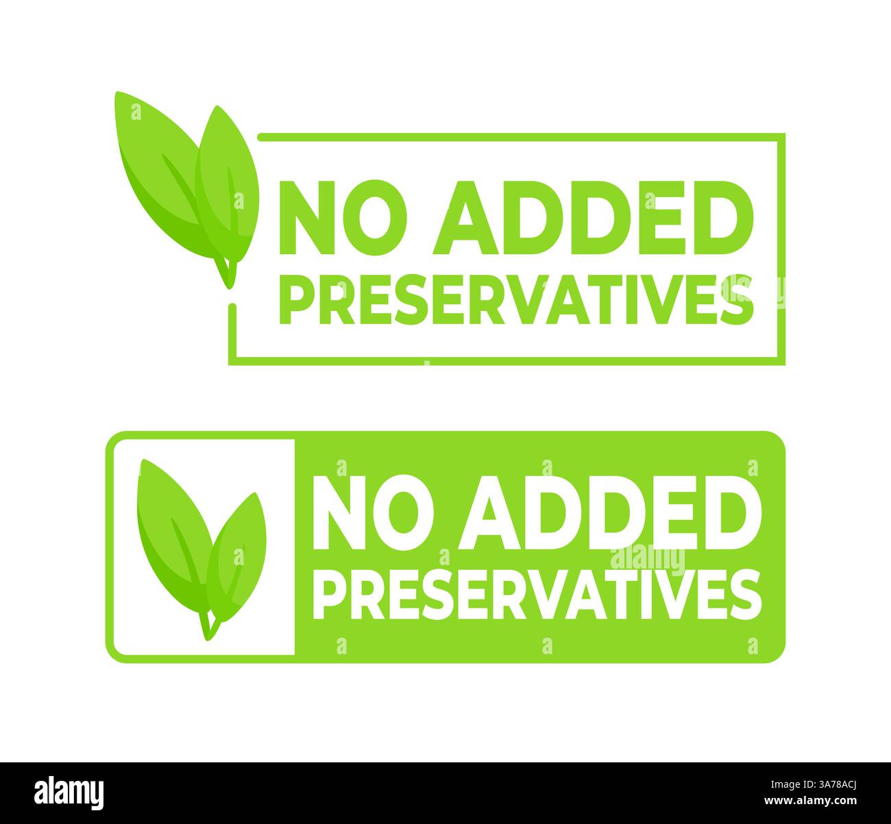 Green labels stating No Added Preservatives with a leaf symbol, ideal ...