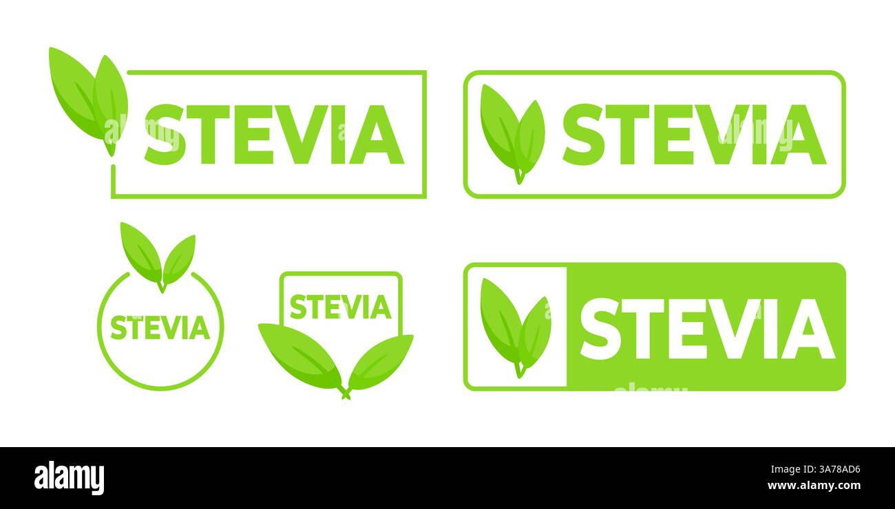 Set of green Stevia labels with leaf icon, perfect for marking natural ...