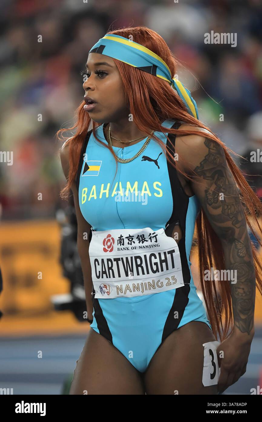 Denisha Cartwright of the Bahamas competing in the 60m hurdles semi ...