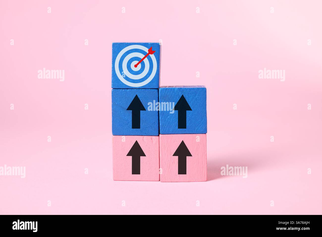 Targeting. Stacked cubes with arrows pointing at one with bullseye on ...