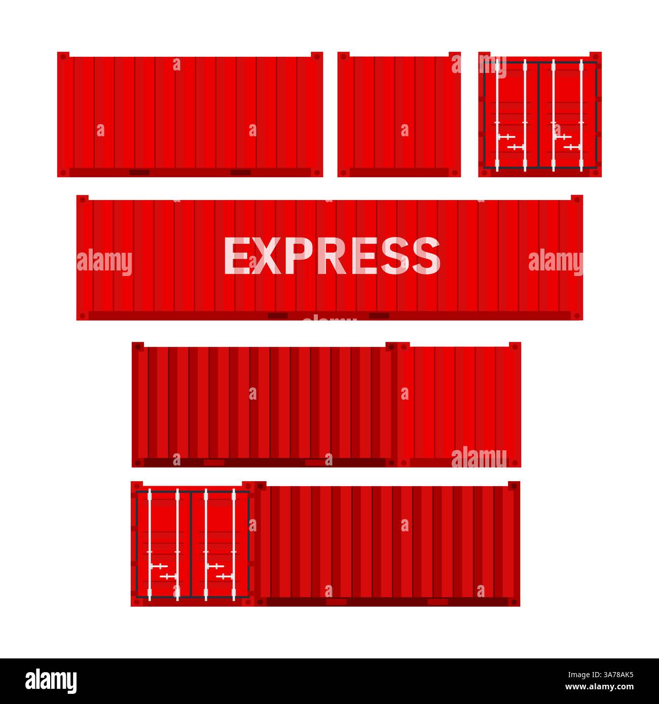Set Red cargo containers. Freight Shipping, delivery and transportation ...
