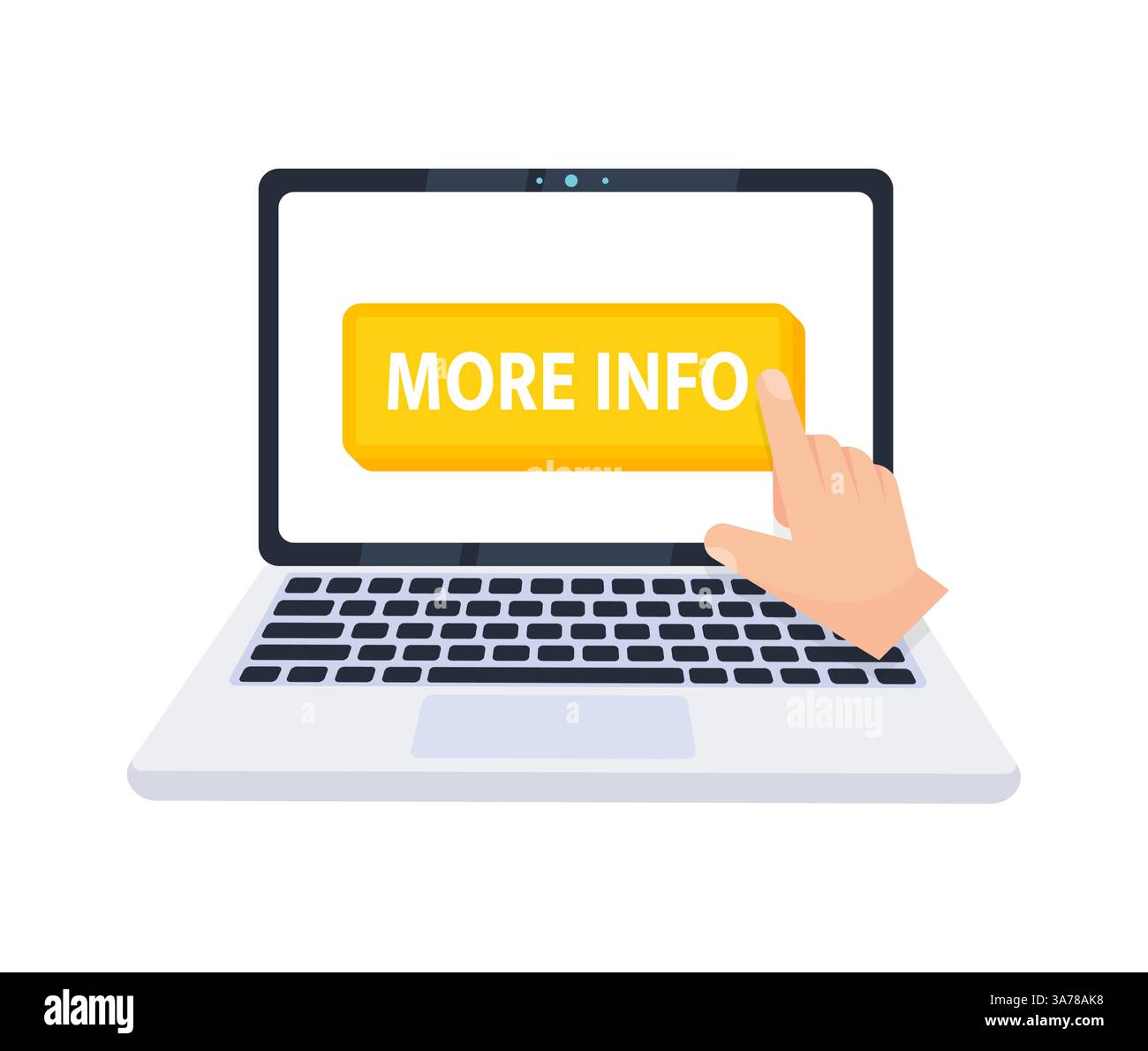 Hand pointer clicking on a more info button on a laptop screen. Vector ...