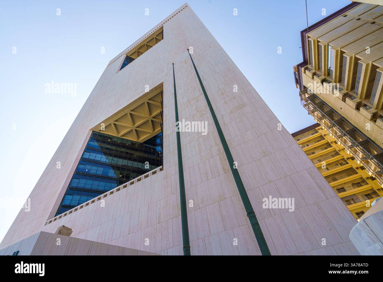 Jeddah, Saudi Arabia - Mar 08 2023, a bottom up close up view of NCB ...
