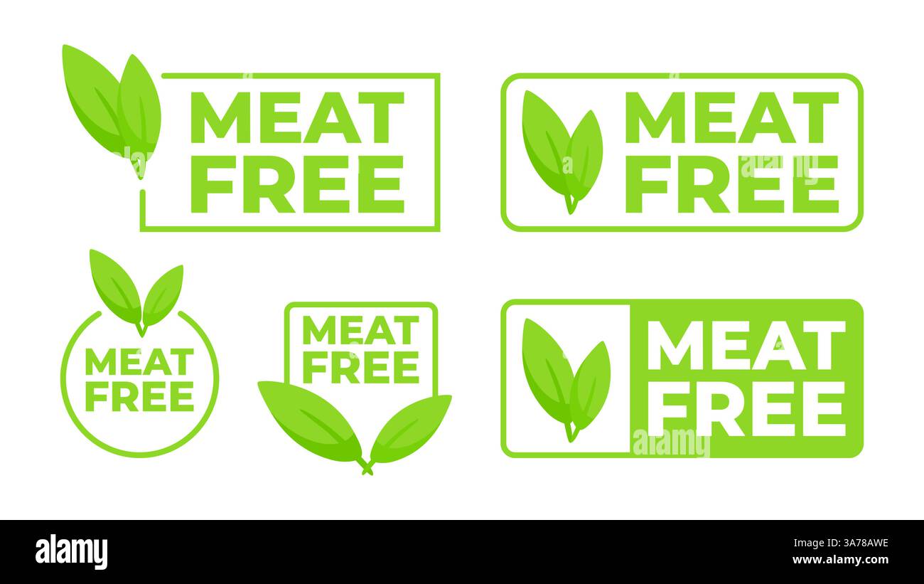 Green label with a Meat Free message and a leaf design, for labeling ...