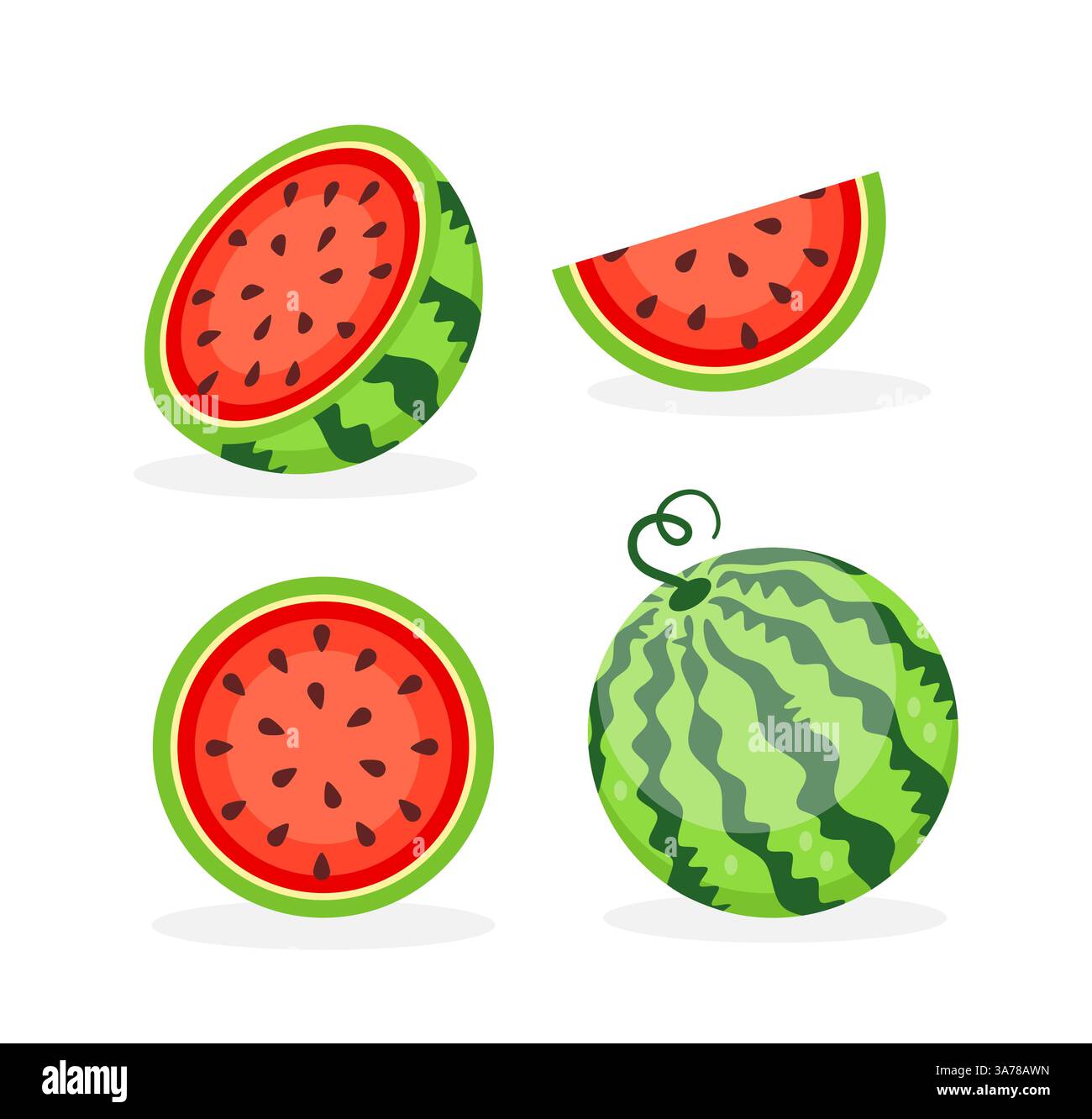 Set fresh watermelon. Summer fruit collection. Juicy whole watermelons ...