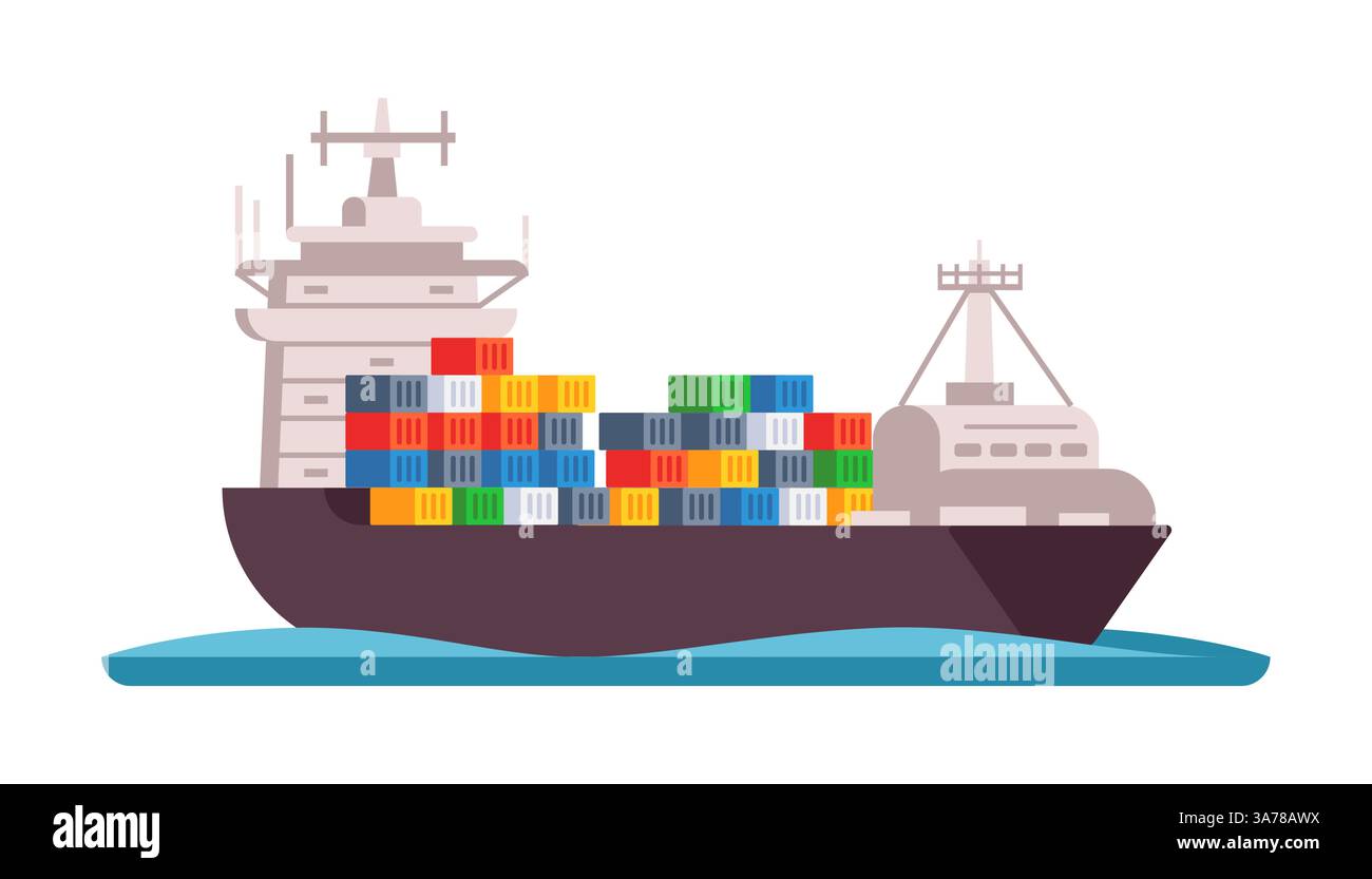 Cargo ship with containers. Barge, shipping freight. Industrial ...