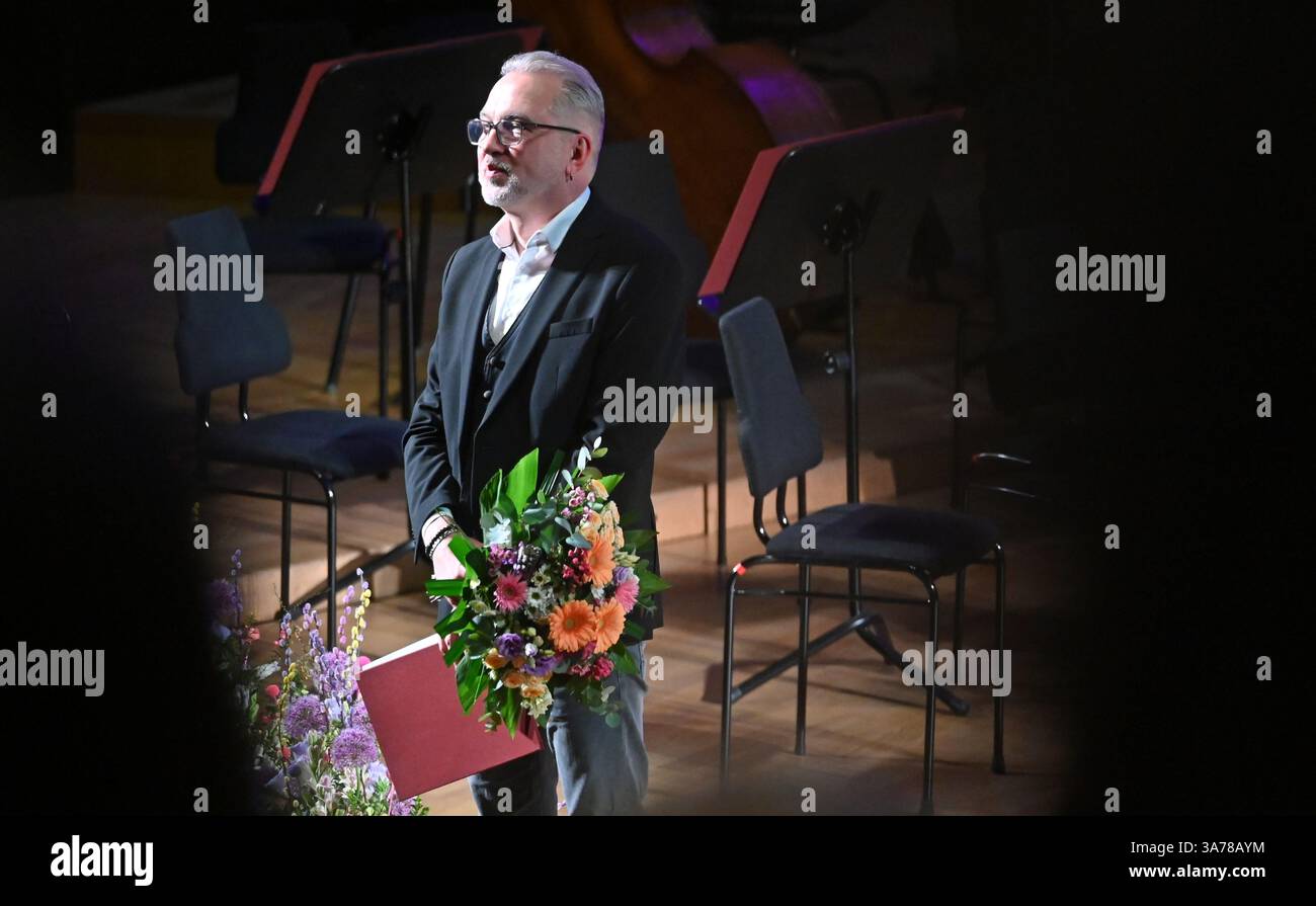 Leipzig, Germany. 26th Mar, 2025. Belarusian author Alhierd Bacharevic ...