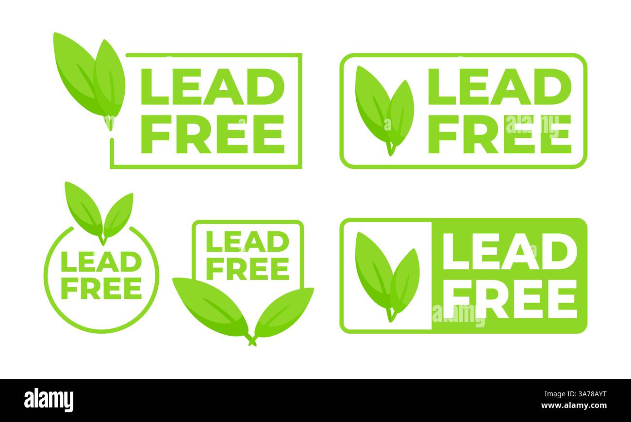 Set of green labels with Lead free text sign, label. Vector ...