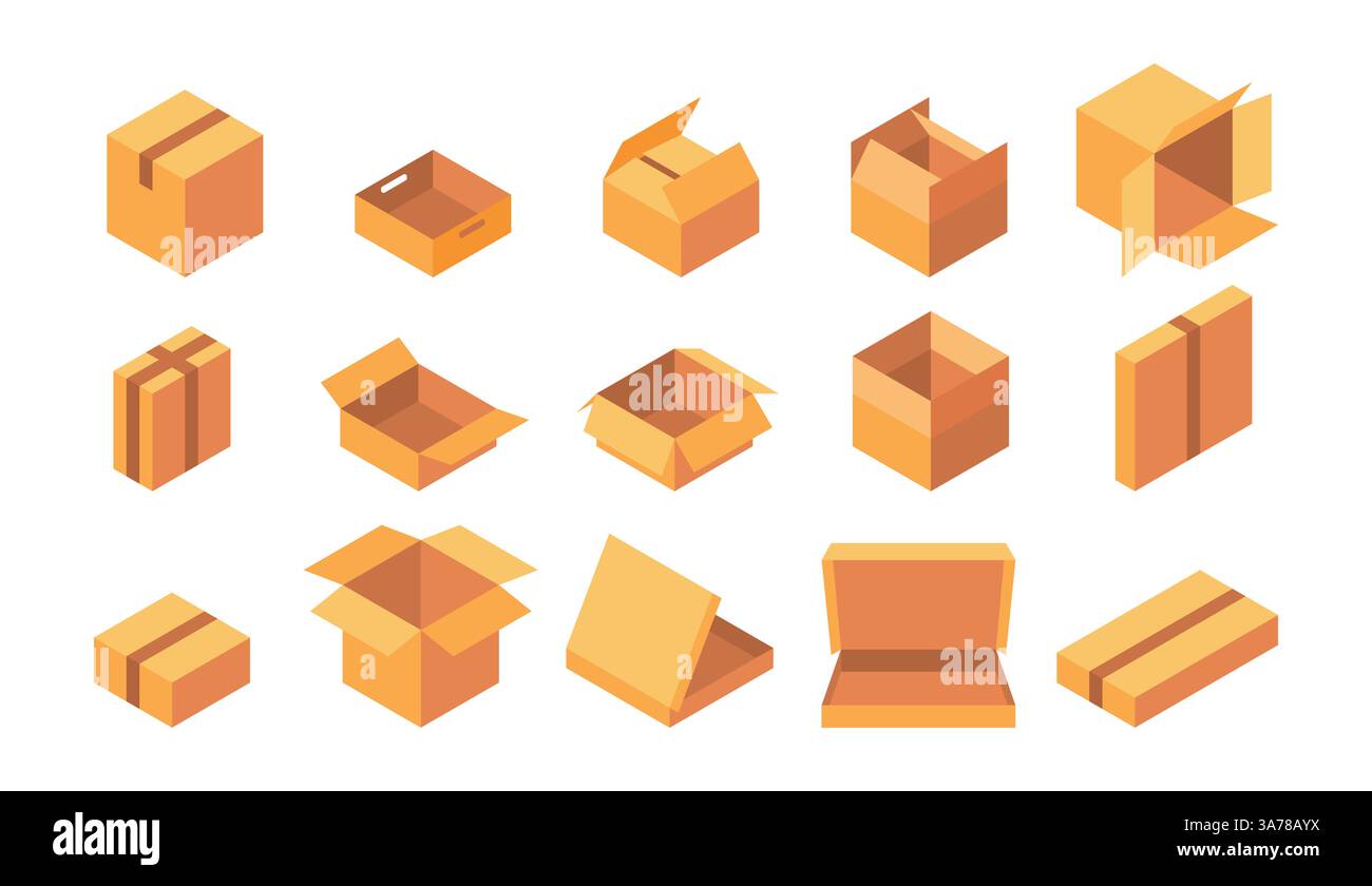 Carton delivery packaging open and closed box. Vector illustration ...