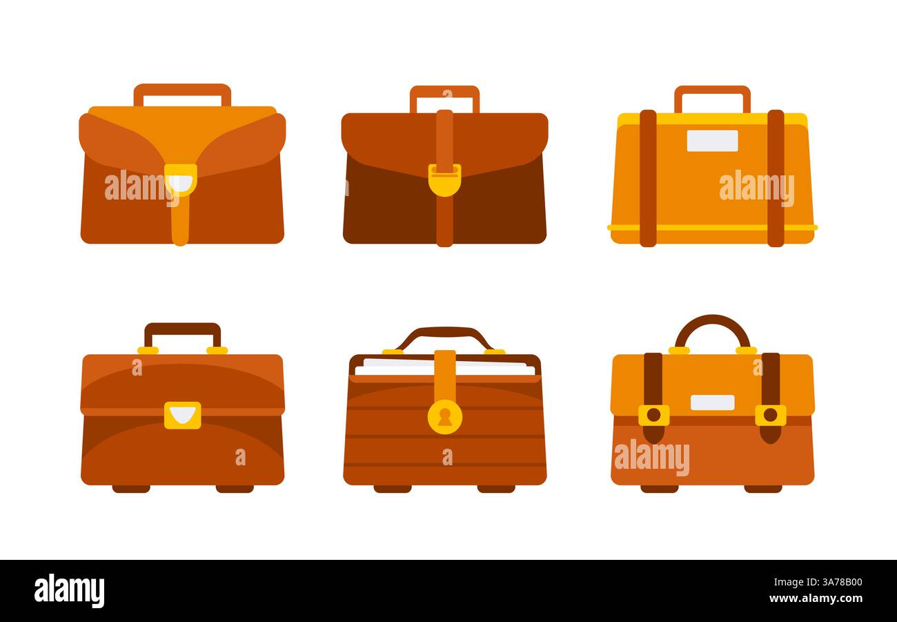 Set of briefcase. Business bag for documents. Office handbag. Vector ...