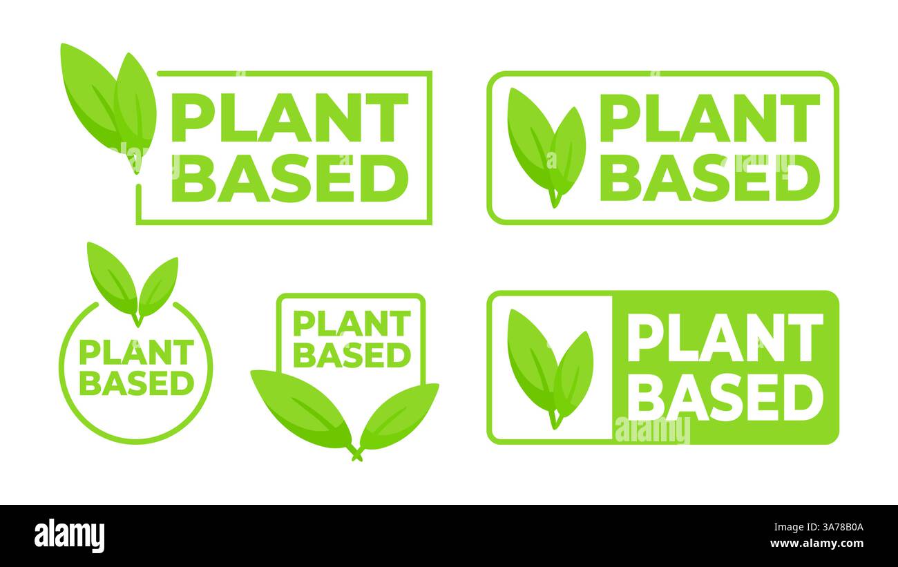 Set of green labels with Plant Based text. Vector illustration Stock ...
