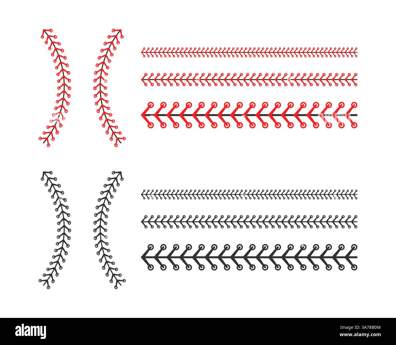 Red and black stitch or stitching of the baseball Isolated on white ...