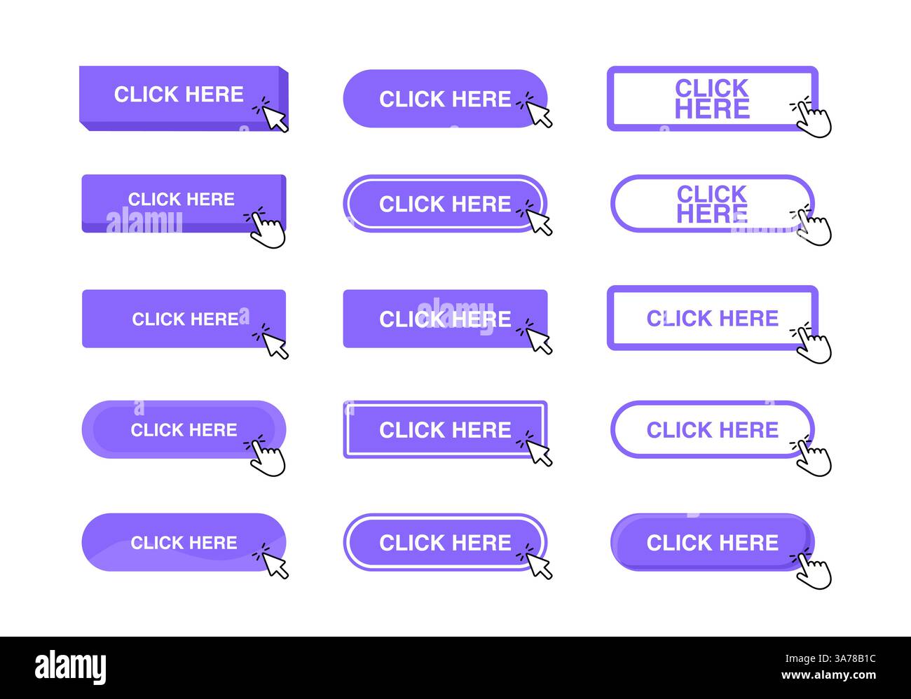 Click here button with hand cursor. Hand pointer clicking. Vector illustration Stock Vector ...