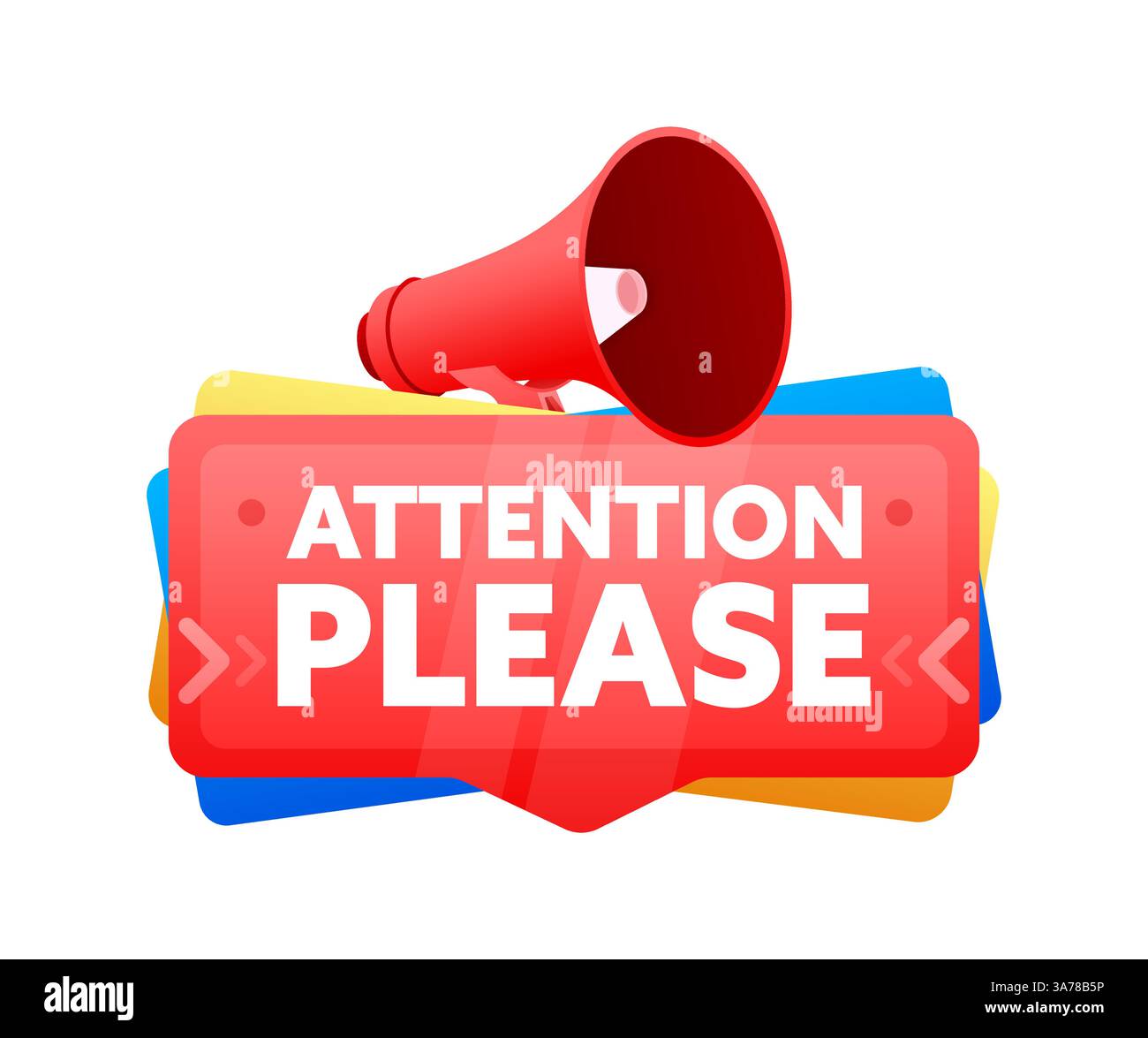 Attention please. Badge with megaphone banner, label. Marketing and ...