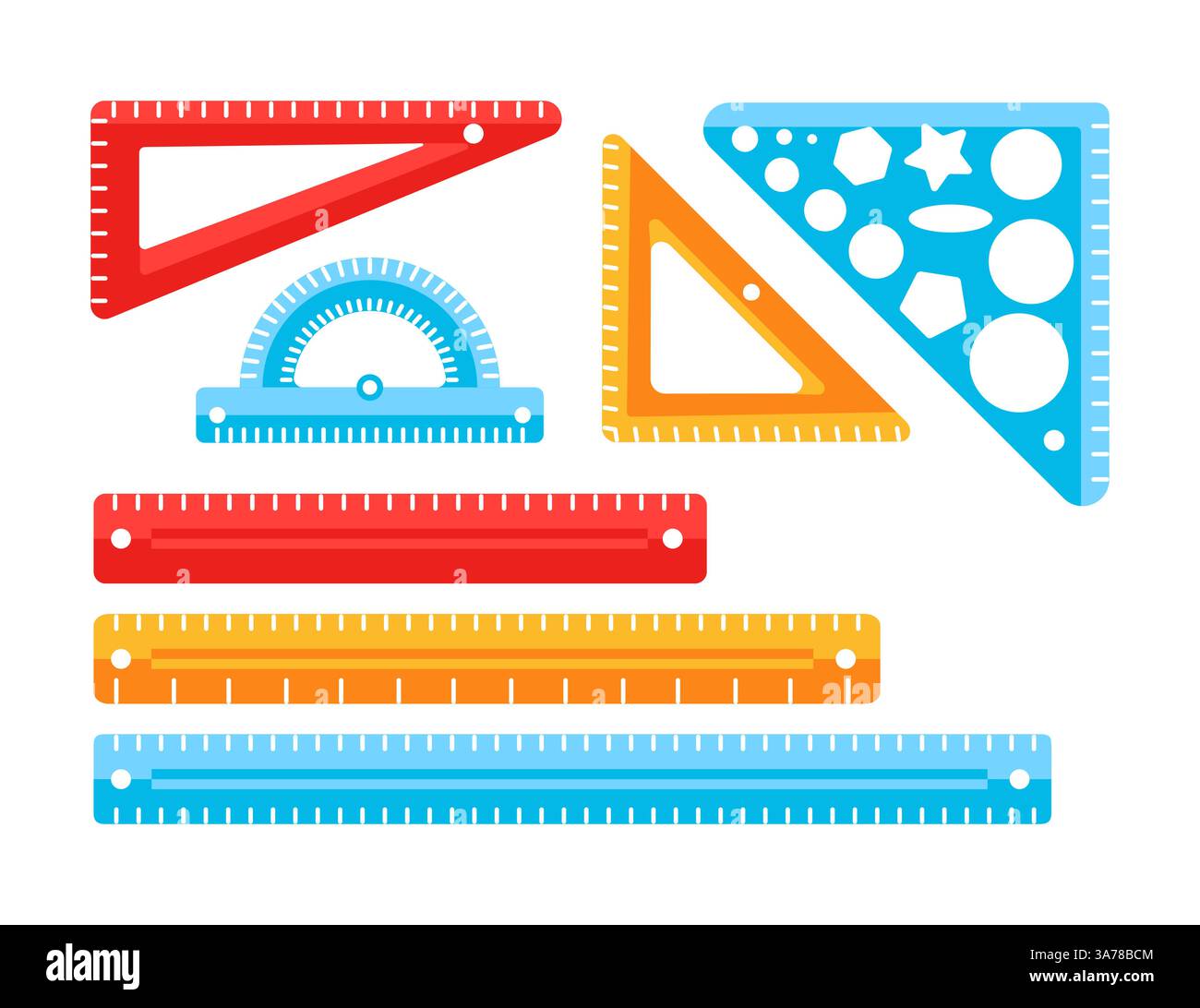 Ruler, Triangle Ruler, Protractor for School and Business. Vector ...