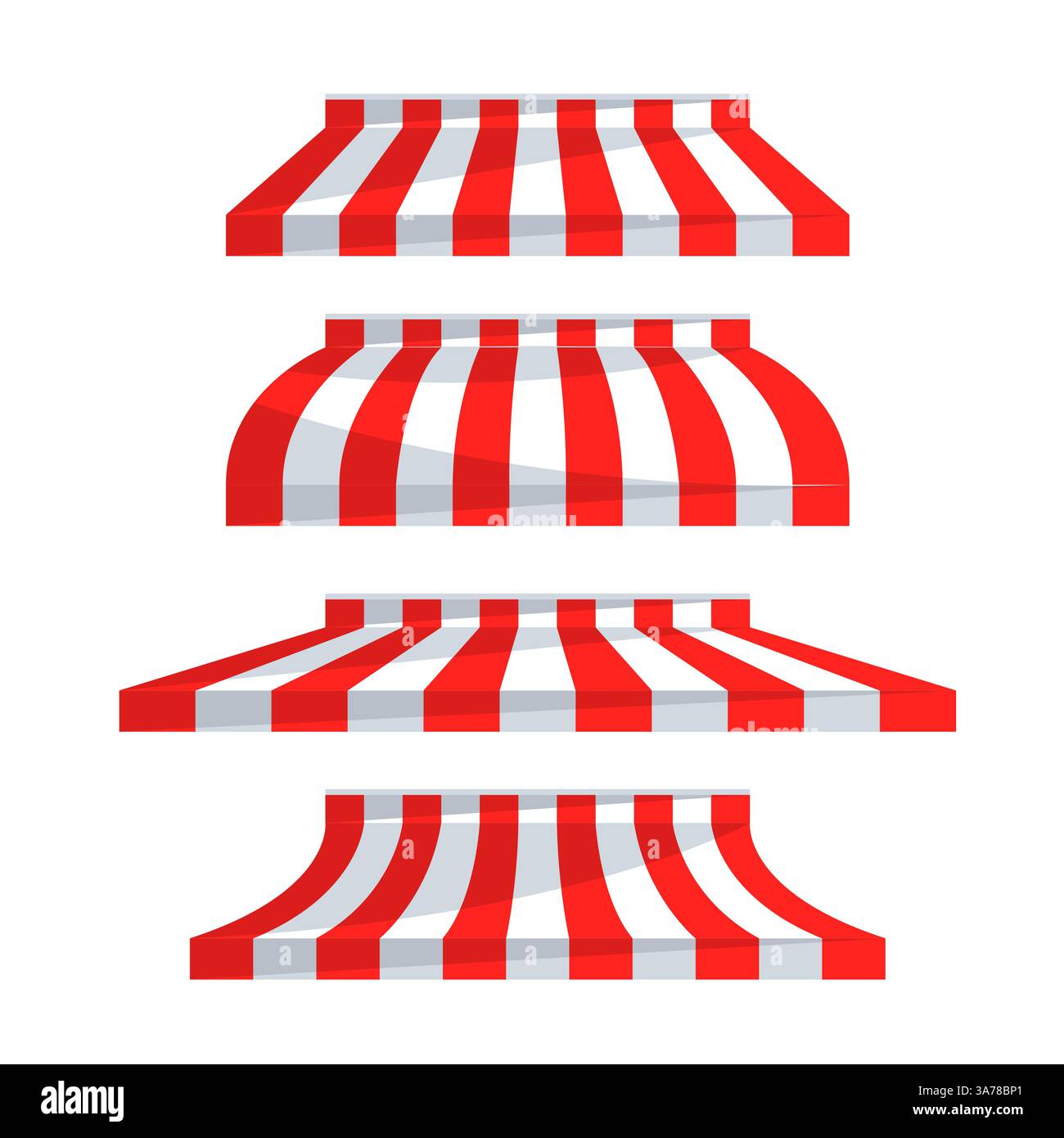 Store tent set. Shop canopy. Stripe awning. Market, Cafe sunshade. Vector illustration Stock ...