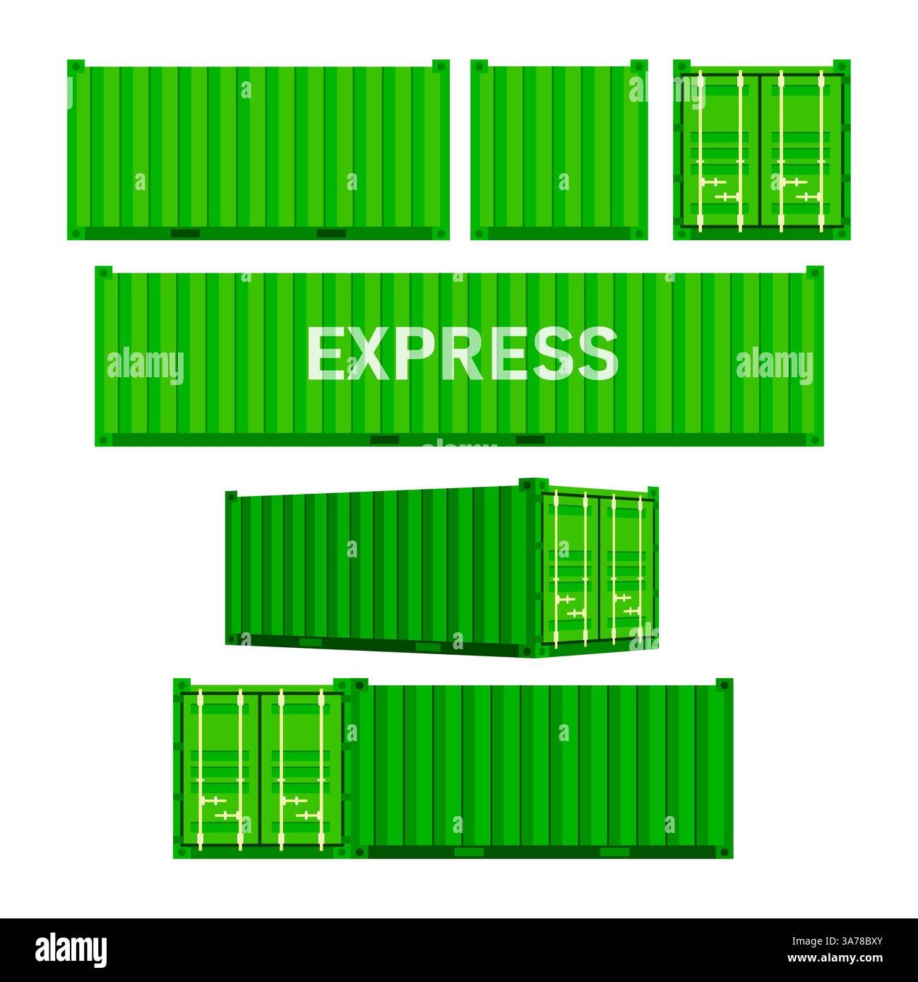 Set green cargo containers. Freight Shipping, delivery and transportation. Vector illustration ...
