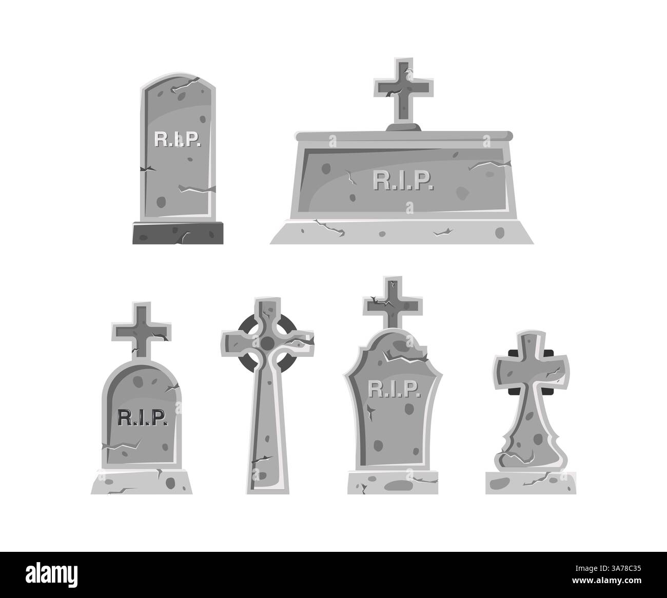 Cemetery graves and gravestones. Tombstone shape. Funeral elements rip ...
