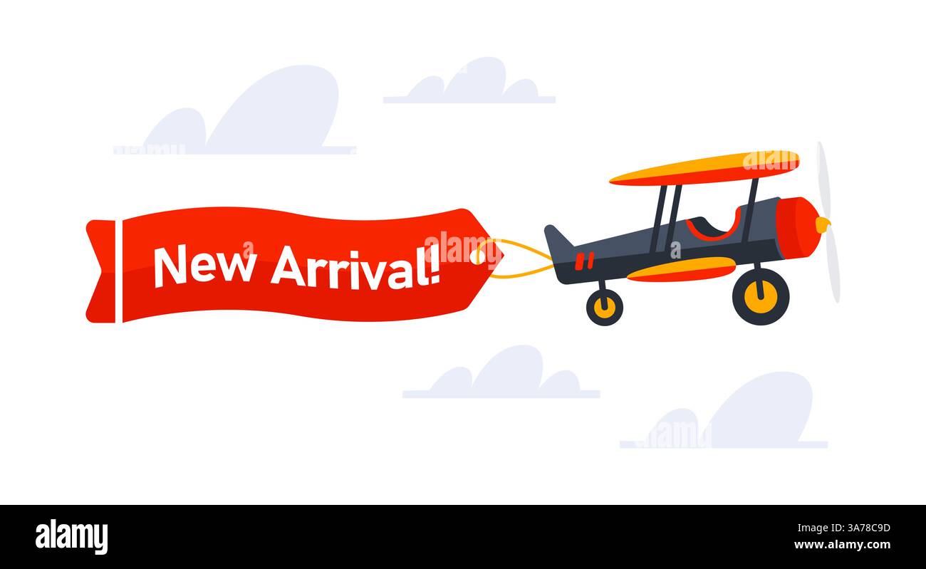 Retro styled plane with the ribbon. Attached banners to flying ...