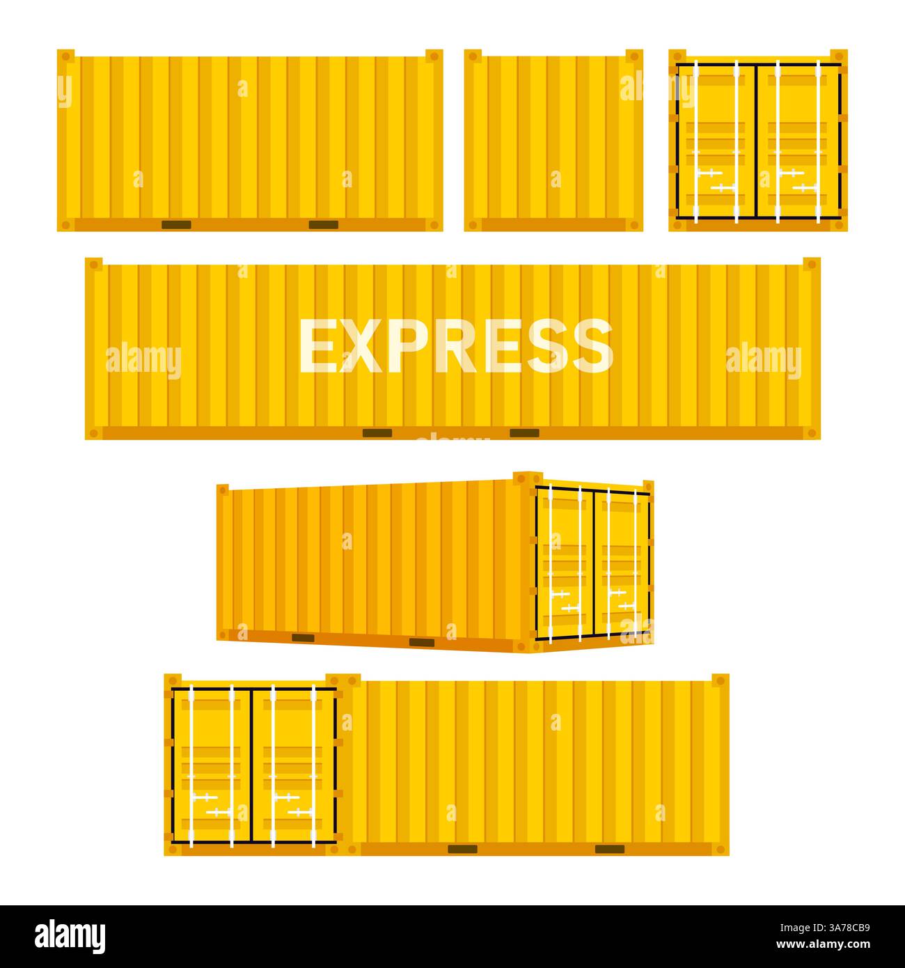 Set Yellow cargo containers. Freight Shipping, delivery and ...