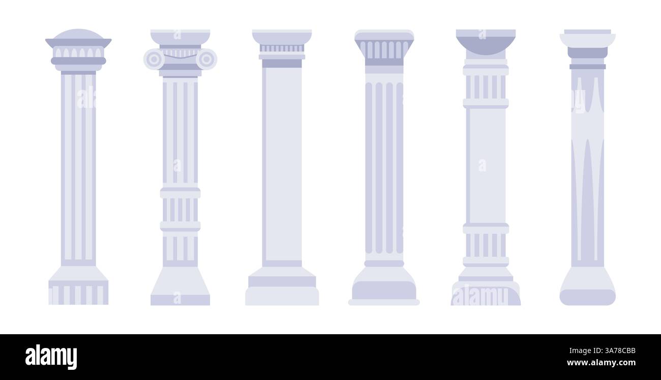 Marble antique columns and pillars of roman and greek architecture. Classic antique colonnade ...