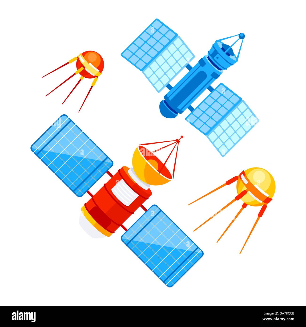Space orbital satellite and dish antenna. GPS satellite. Radio transmitter in orbit Stock Vector ...