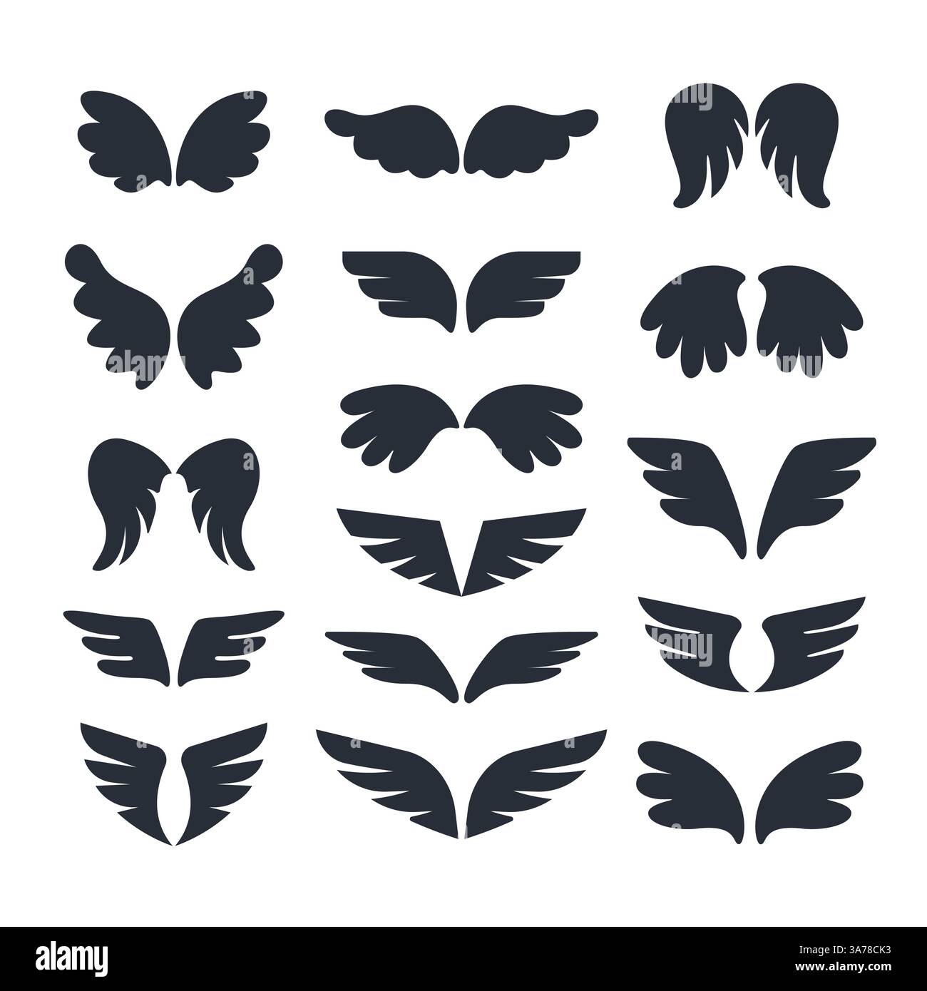 Set of black angel wings. White cute wings of animal Stock Vector Image ...