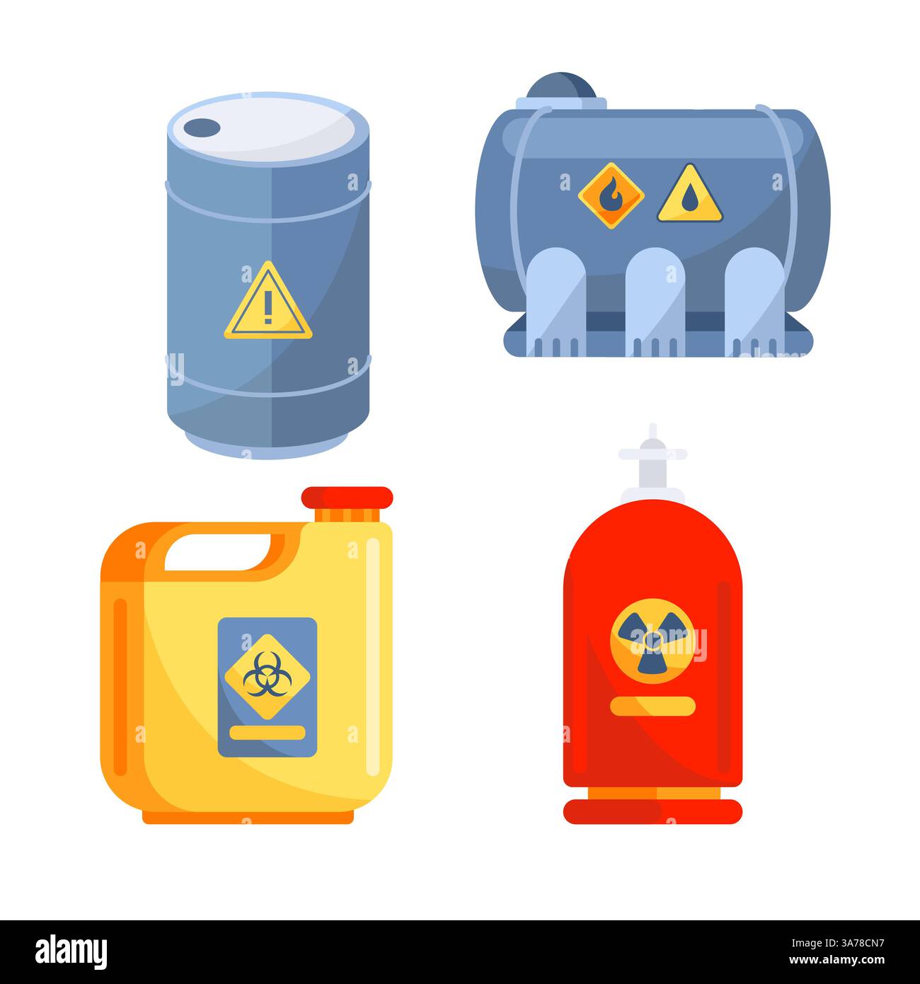 Containers toxic and chemical substances. Flammable waste set. Fuel oil ...