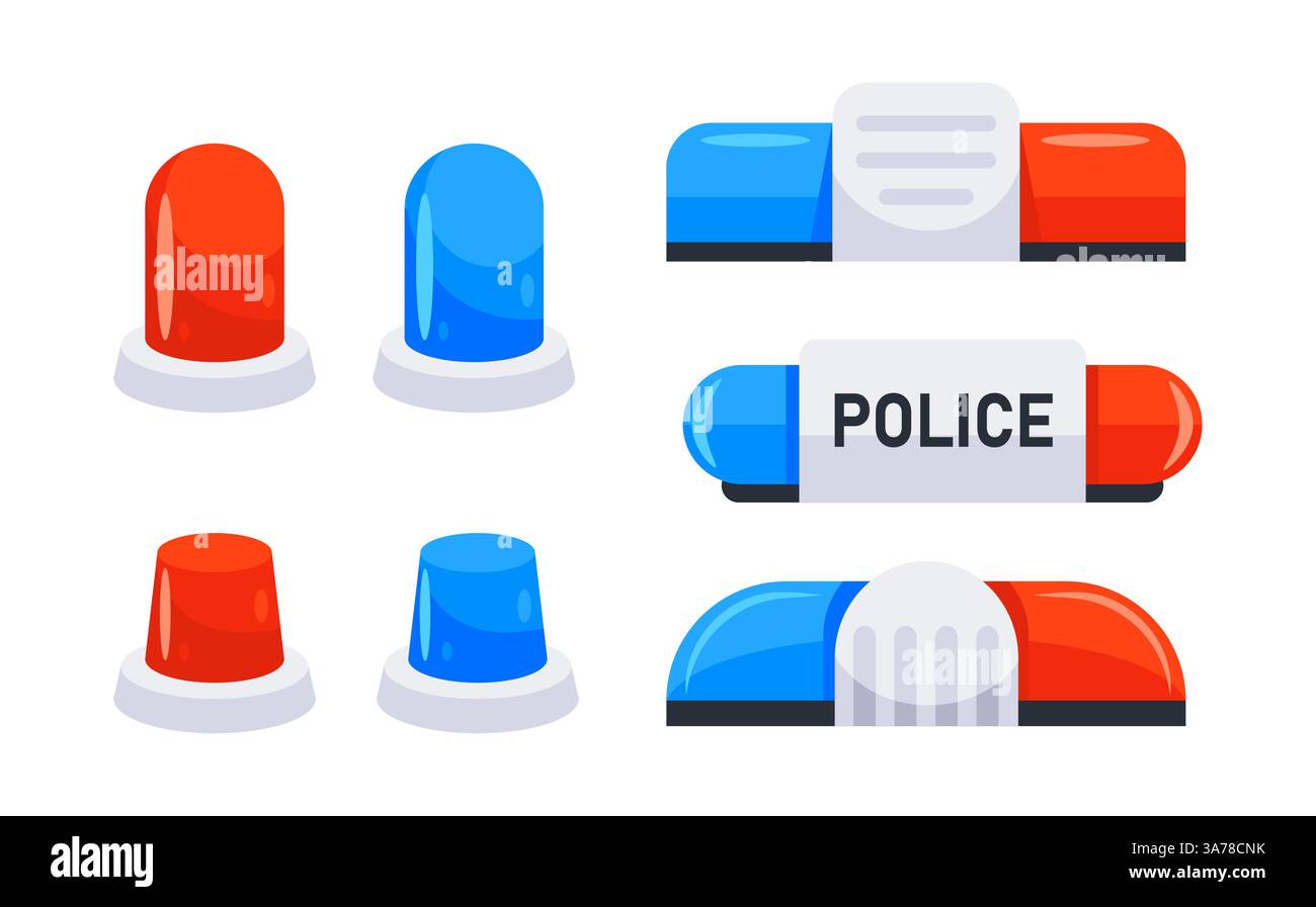 Police car flasher, siren. Red blue lights. Alarm flashing lights Stock ...