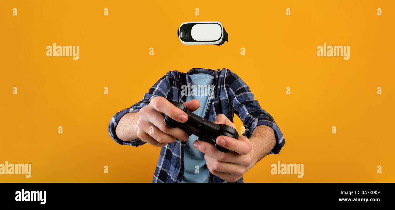 Innovative virtual reality user engaging with modern gaming technology ...