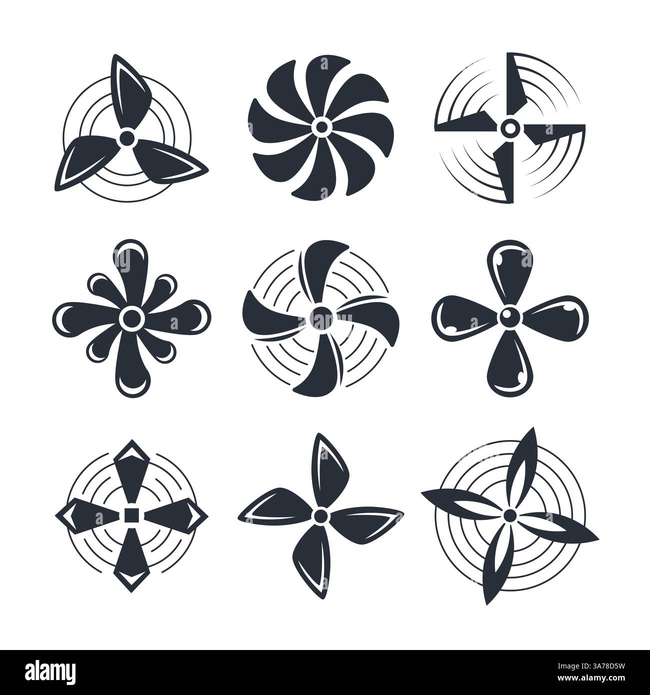 Airplane propellers and motor blades. Plane propellers set. Symbols fan ...