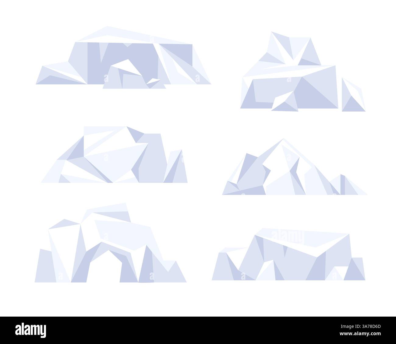 Varieties icebergs set. Antarctic cartoon ice. Floating ice mountain ...