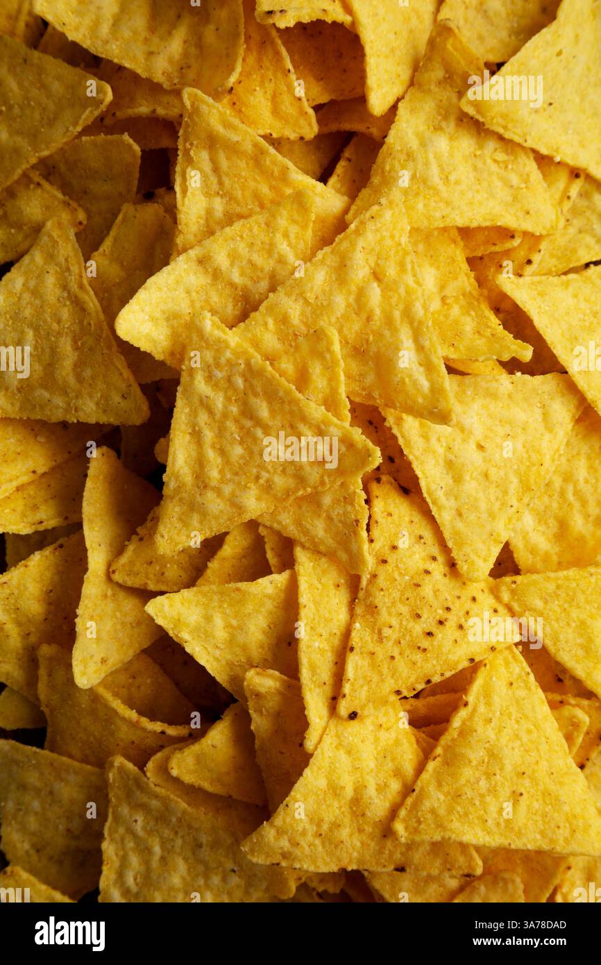 Homemade Tortilla Corn Chips, top view. Overhead, from above Stock ...