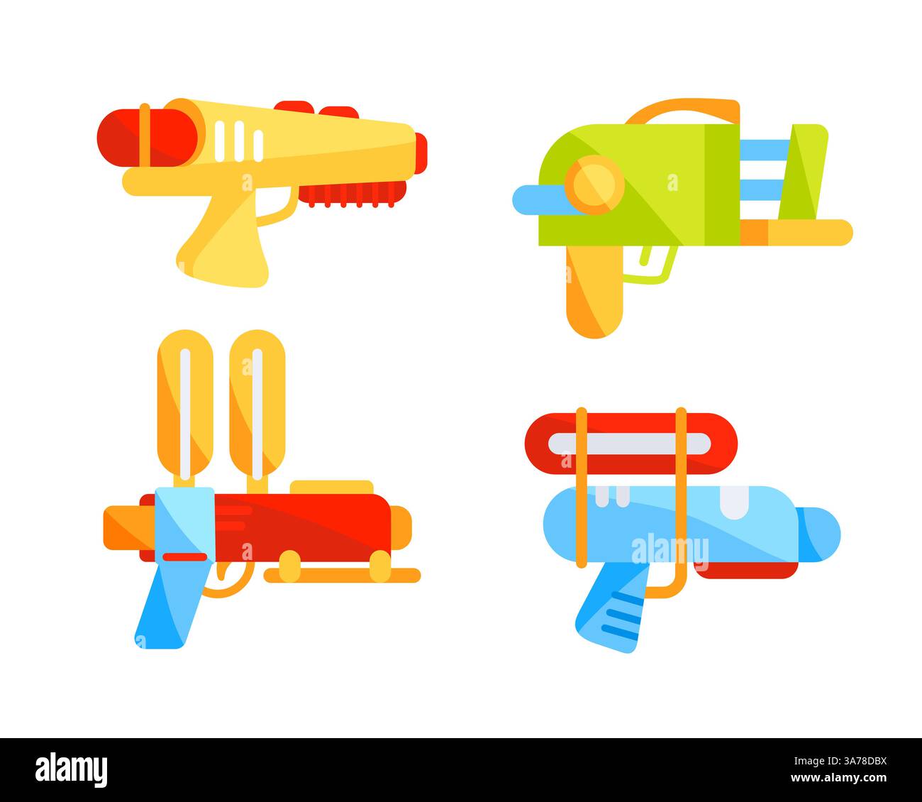 Toy guns spraying water, weapons. Plastic water pistols Stock Vector ...