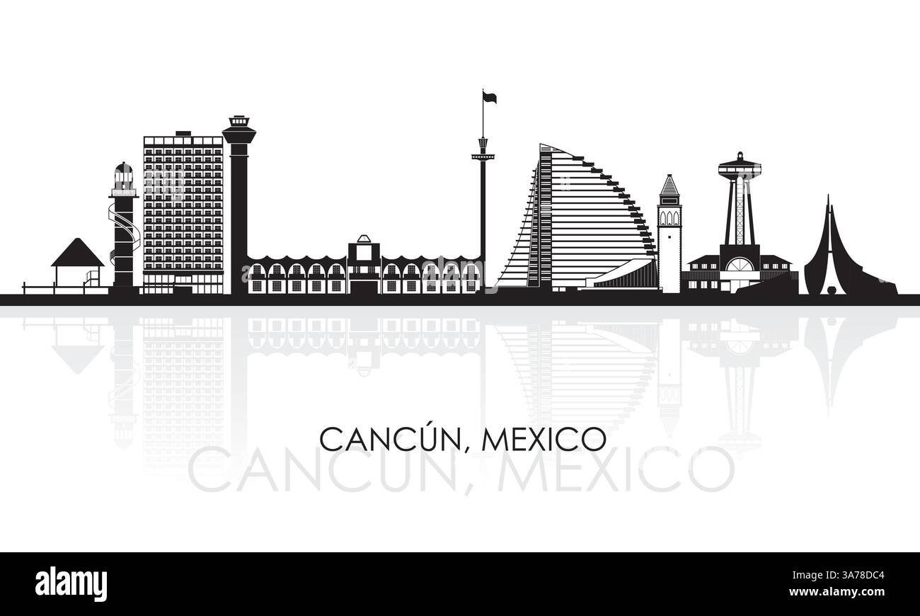 Silhouette Skyline panorama of city of Cancun, Mexico - vector ...